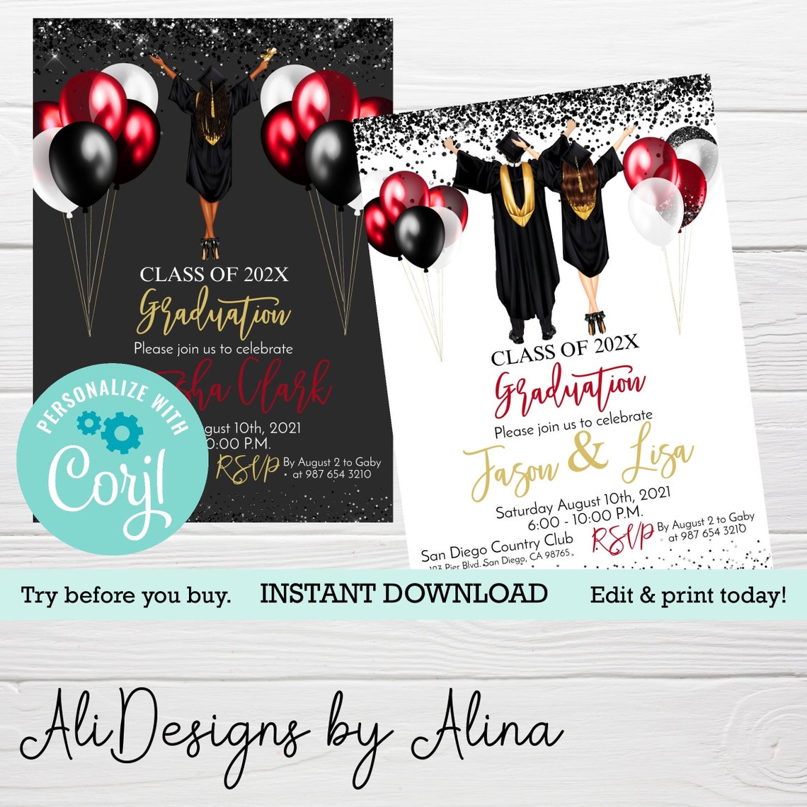 Red Black and White Graduation Invitation EDITABLE Template - Etsy
