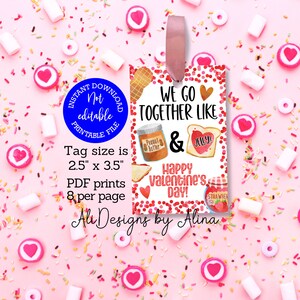 Peanut Butter and Jelly Valentine's Day Tag, Instant Download, PB Jelly ...