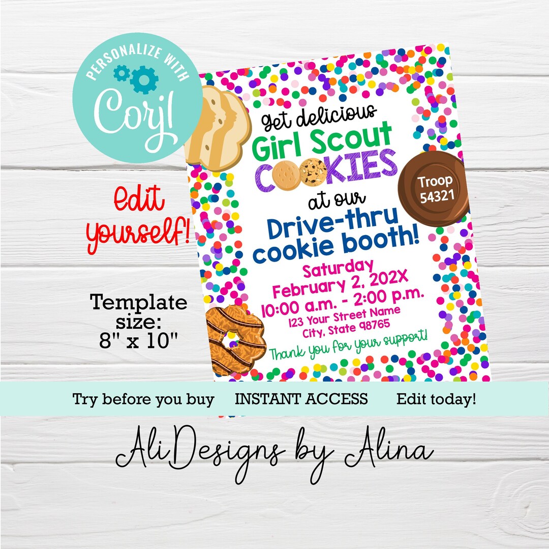 Drive Thru Cookie Booth Flyer 2025 Girl Cookie Sale, Editable Flyer ...