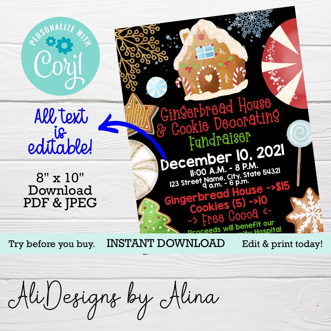 Gingerbread House and Cookie Decorating Party, EDITABLE Flyer ...