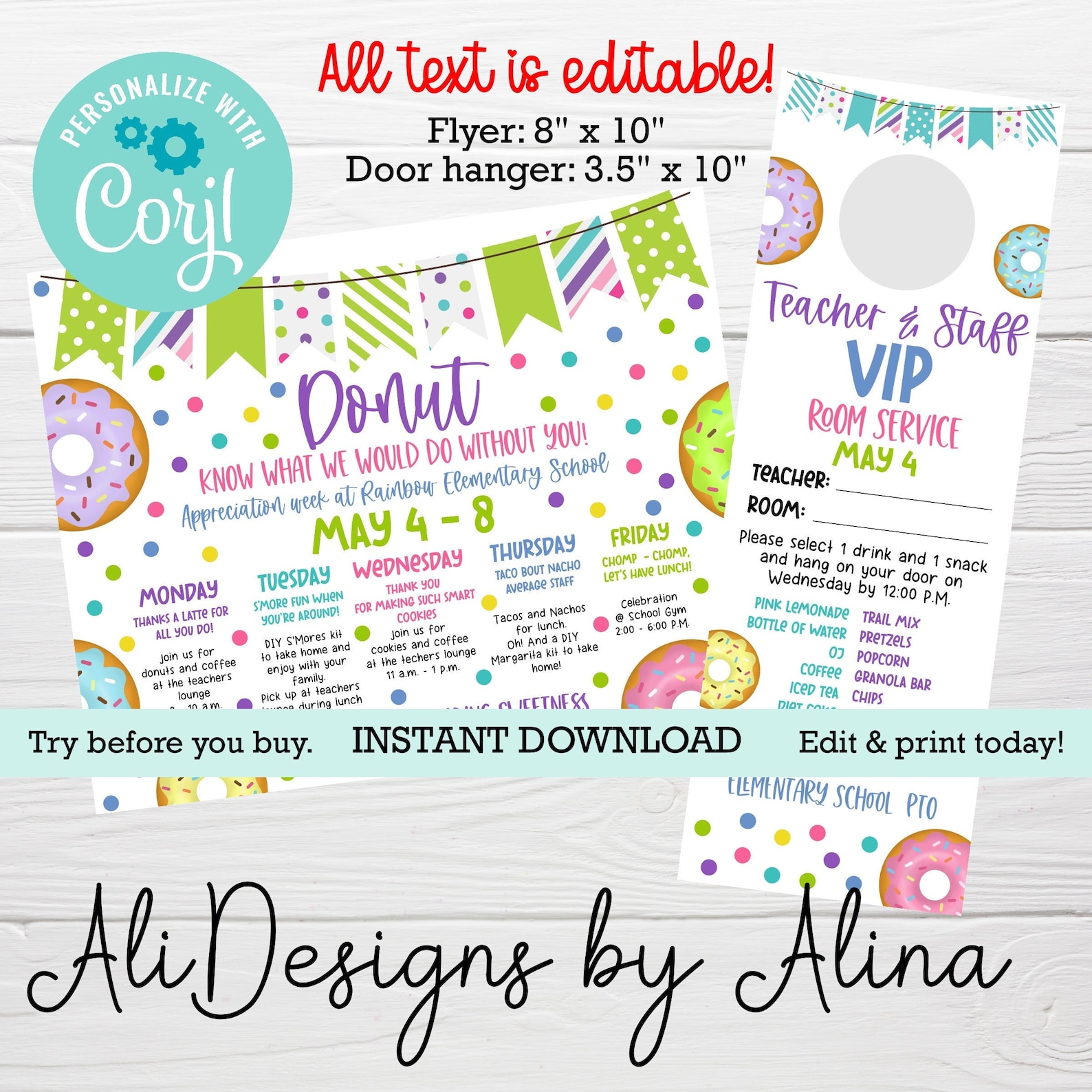 Teacher & Staff Appreciation Week Flyer and Door Hanger Donut | Etsy