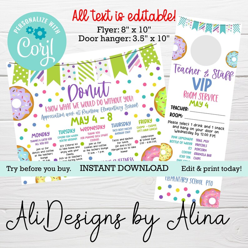 Teacher & Staff Appreciation Week Flyer and Door Hanger Donut | Etsy