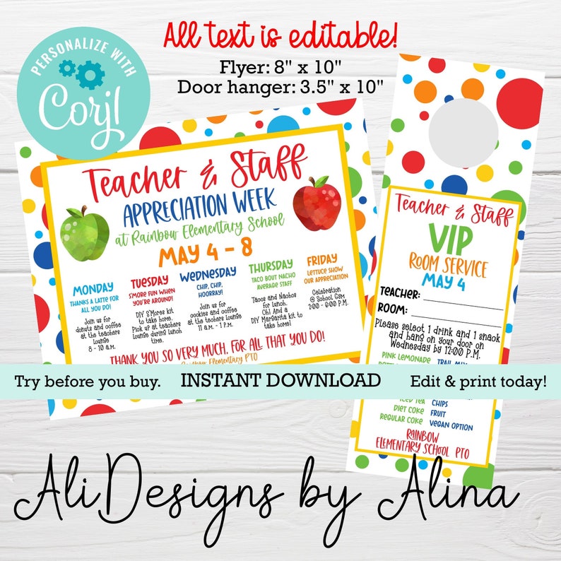Teacher and Staff Appreciation Week EDITABLE Calendar Room - Etsy