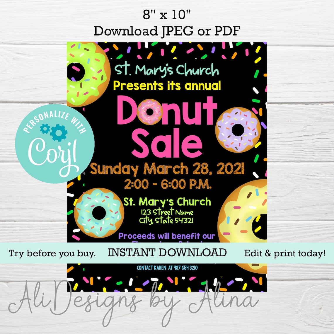 Donut Sale Flyer Template, Editable Event Printable (digital Download ...