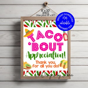 Taco Appreciation Sign, INSTANT Download, Printable Teacher Week, Staff ...