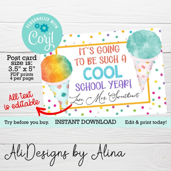 Teacher Postcard to Students Snow Cone Tag Teacher and - Etsy
