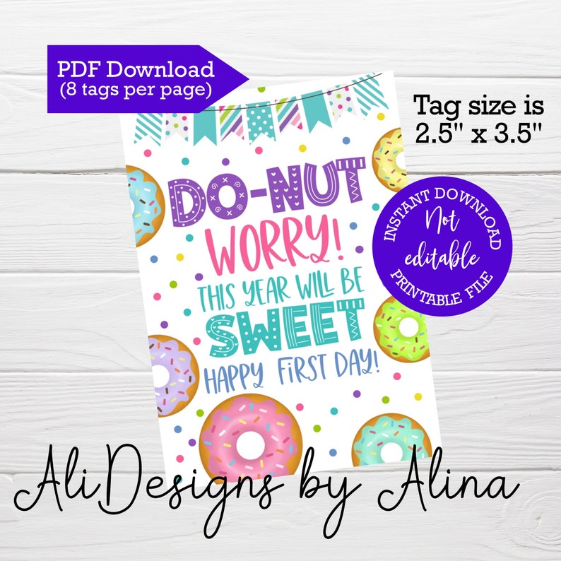 Donut Back to School Tag, First Day of School, Open House, Pastries ...