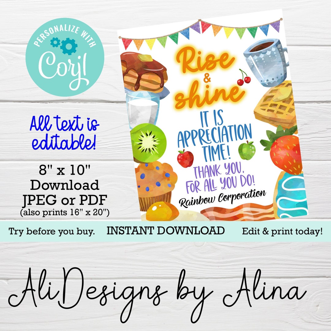 Rise and Shine It is Breakfast Time, PRINTABLE Sign, EDITABLE Template ...