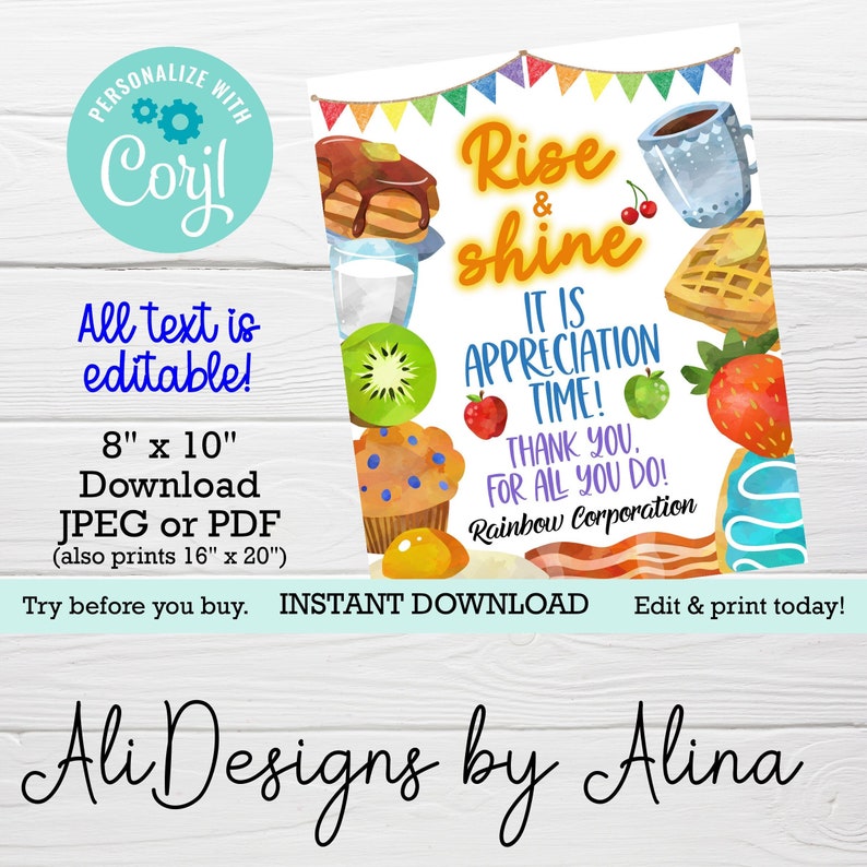 Rise and Shine It is Breakfast Time, PRINTABLE Sign, EDITABLE Template ...