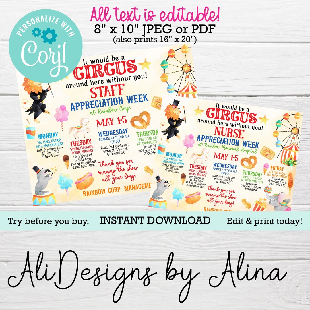 Nurse Appreciation Calendar Itinerary of Events CNA Week - Etsy