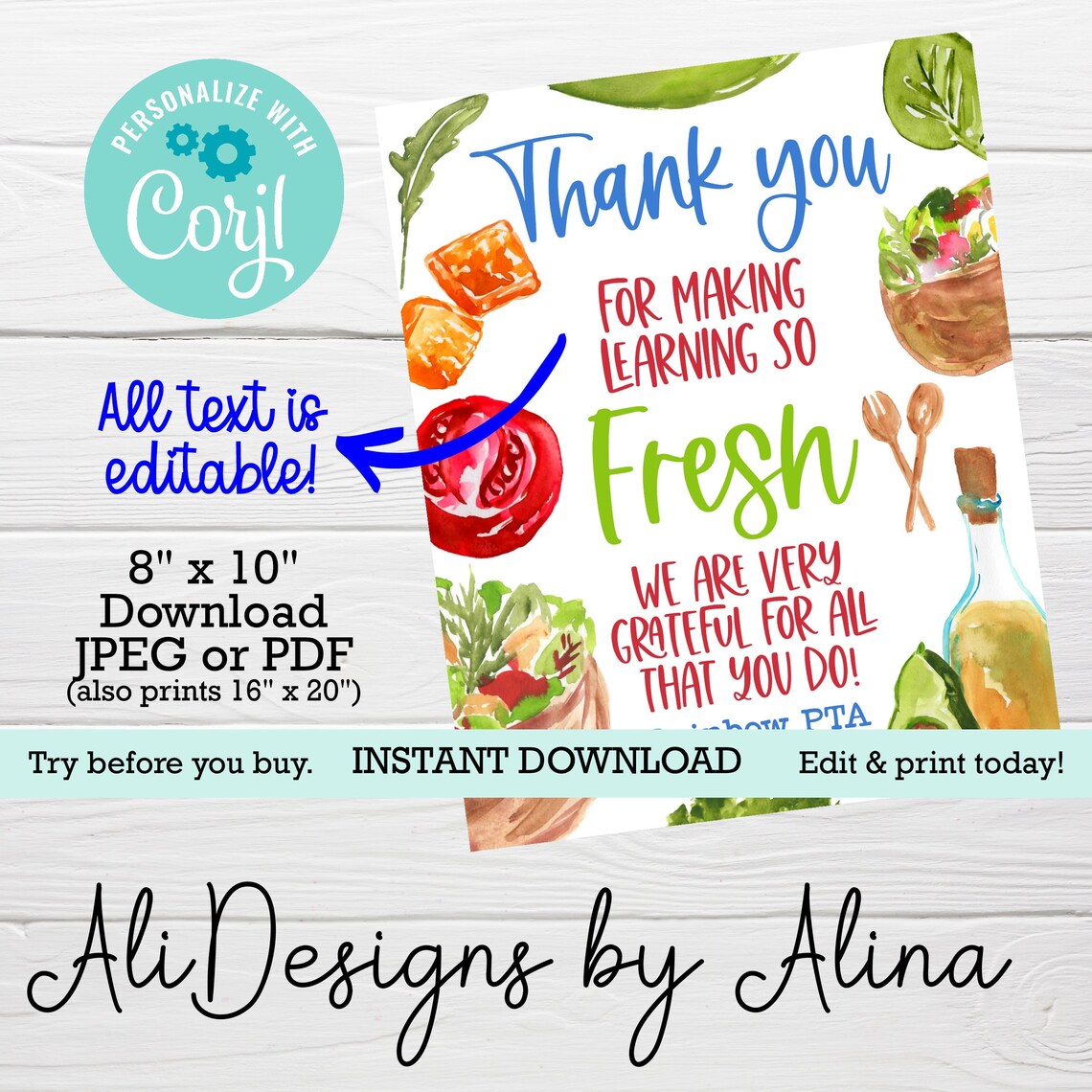Thank You for Making Learning so Fresh, PRINTABLE Sign, Salad Bar, PTA ...