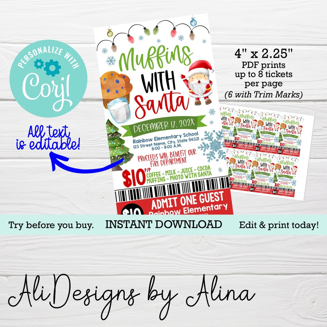 Muffins With Santa Admission Ticket, Christmas Event Ticket PDF ...
