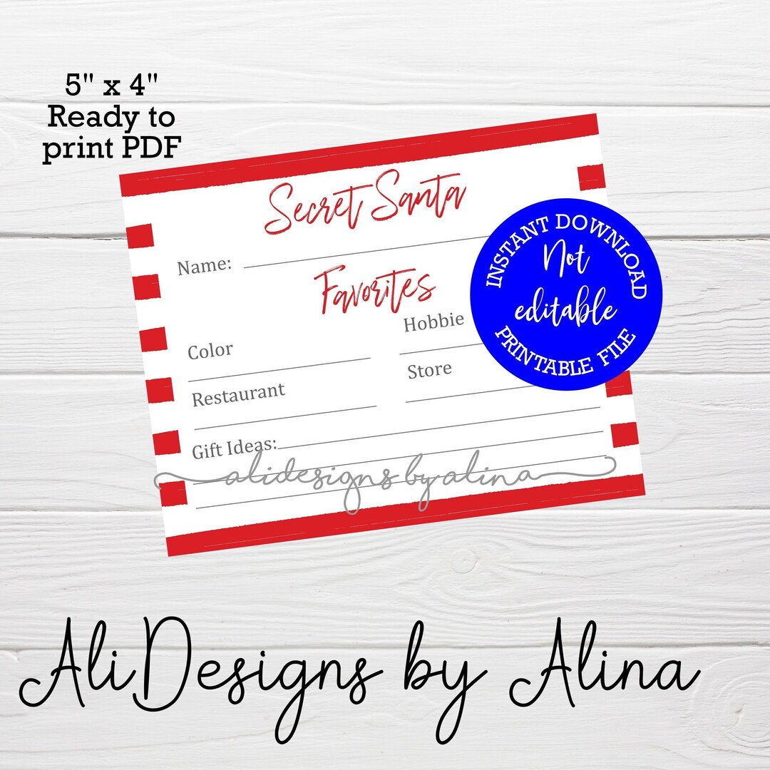 Secret Santa Survey, INSTANT Download, Gift Exchange Questionnaire, All ...