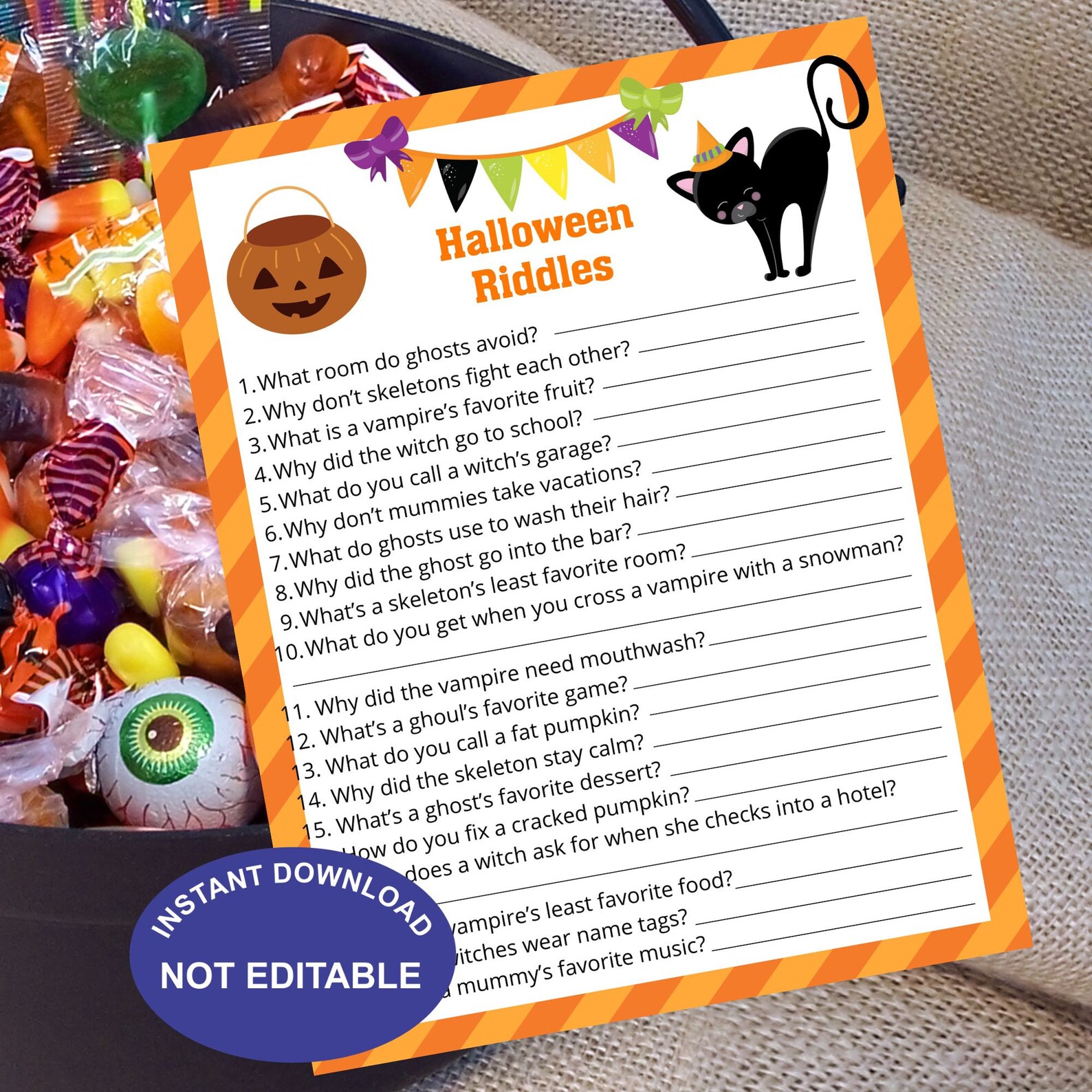 Halloween Riddles Game, Instant Download, Halloween Party Game for Kids ...