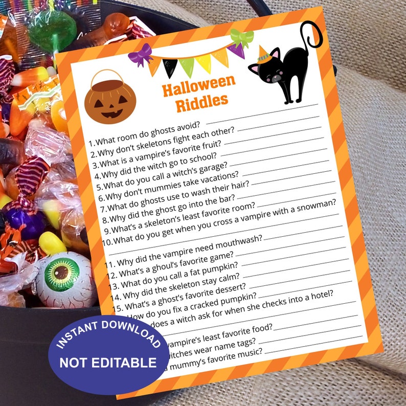 Halloween Riddles Game, Instant Download, Halloween Party Game for Kids ...