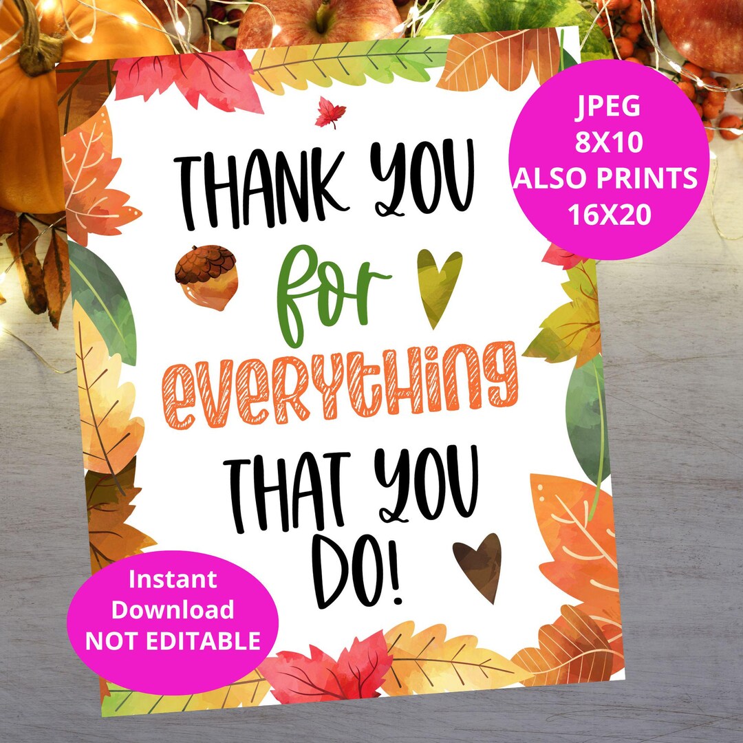 Fall Appreciation Sign: Thanksgiving Thank You Print (digital Download ...
