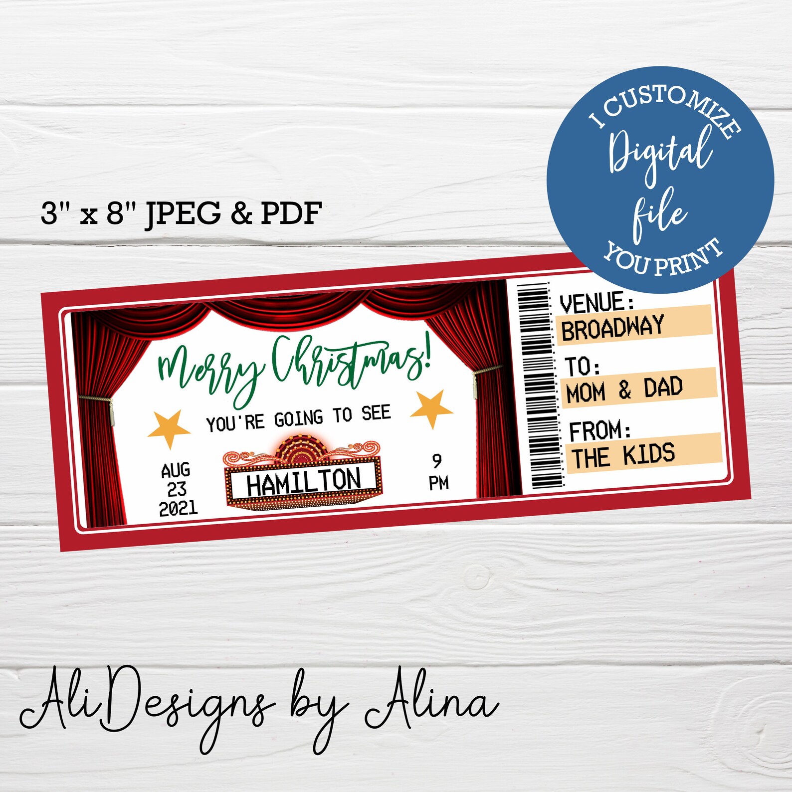 Surprise ticket for theatre Broadway production musical | Etsy