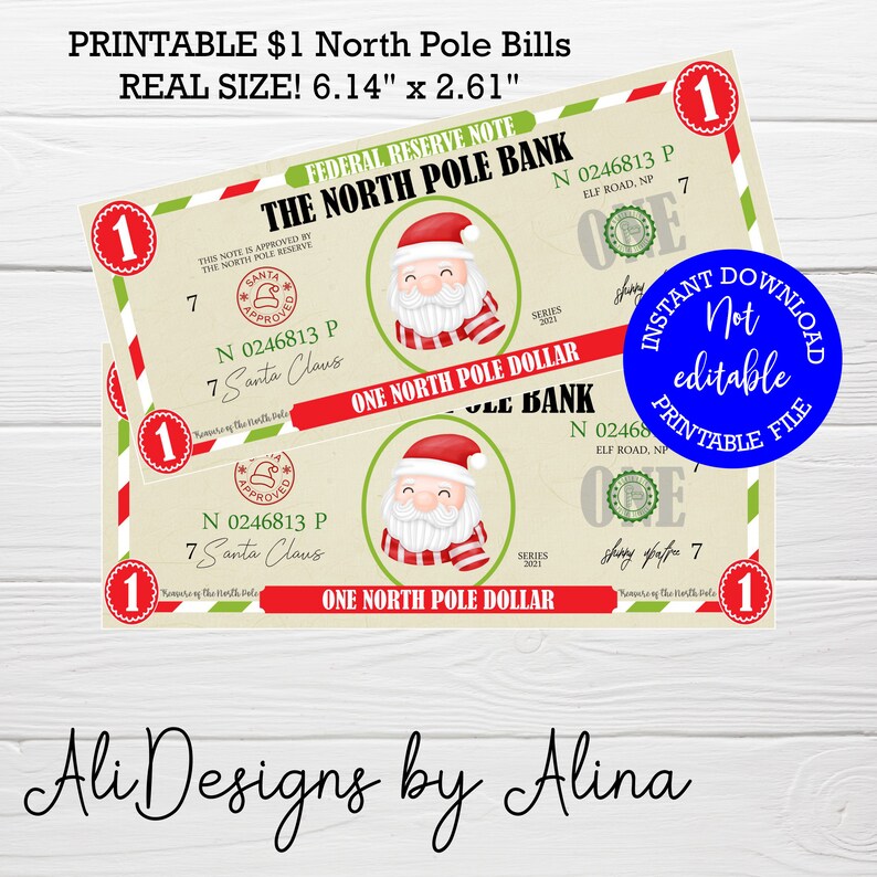 Christmas Cash PRINTABLE Play Money North Pole Money Santa | Etsy