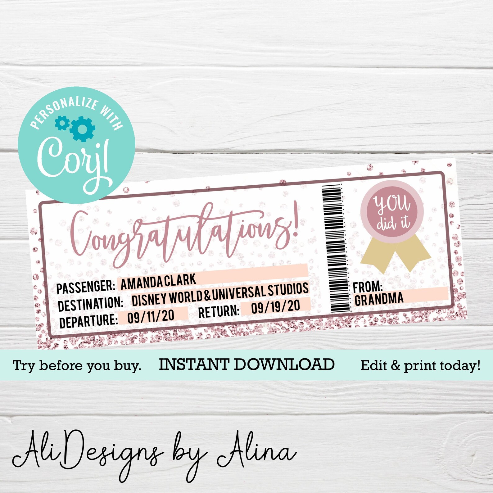 Editable Boarding Pass Graduation Gift Certificate (digital Download ...