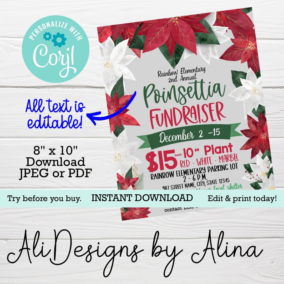 Poinsettia Fundraiser Flyer, Printable Poster, Holidays Plants Sale ...