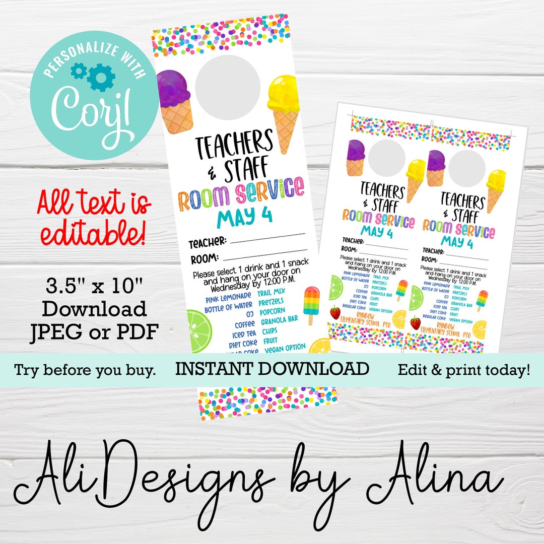 Room Service Door Hanger Template, Teacher & Staff Appreciation Week ...