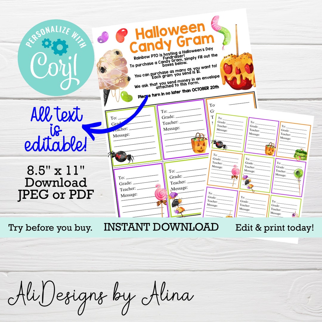 Halloween Candy Gram, EDITABLE Flyer, PTA PTO Event, Halloween ...