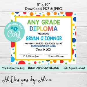 Kids Graduation PRINTABLE Invitation, EDITABLE Bundle, Diploma ...