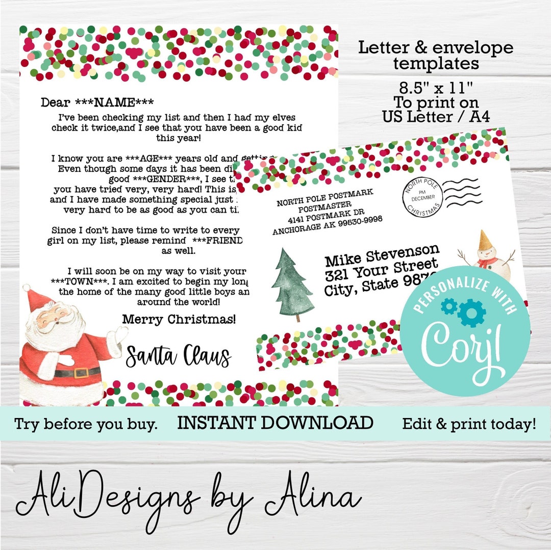 Letter From Santa EDITABLE Template, Printable Letter and Envelope Kit ...