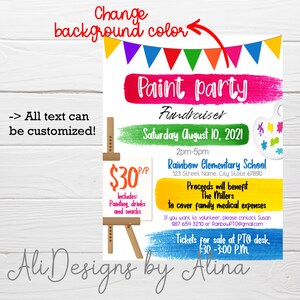 Paint Party Fundraiser Flyer, EDITABLE Template, Family Night ...