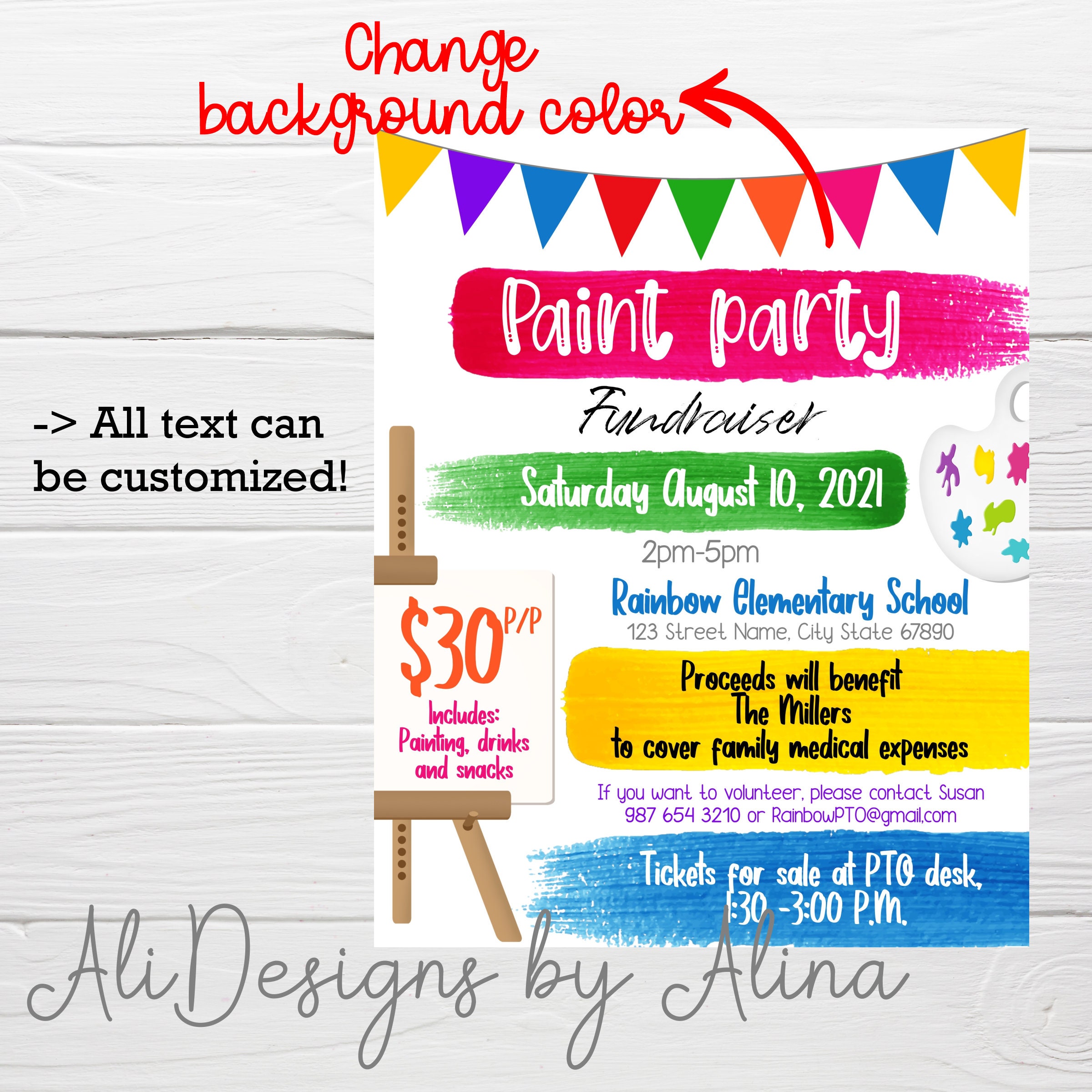 Paint Party Fundraiser Flyer: Editable Template (digital Download ...