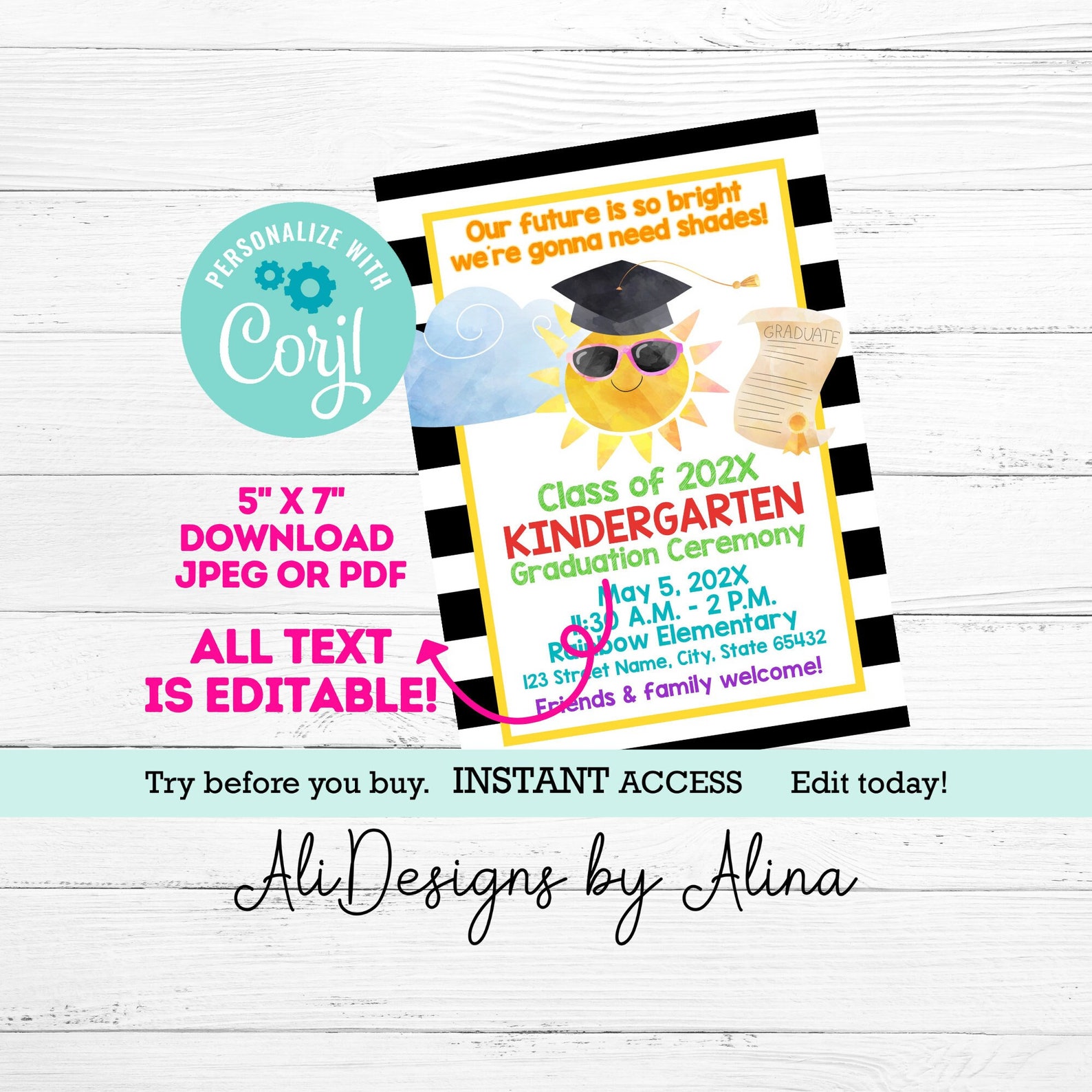 Bright Future Graduation Invitation, Editable Template (digital ...