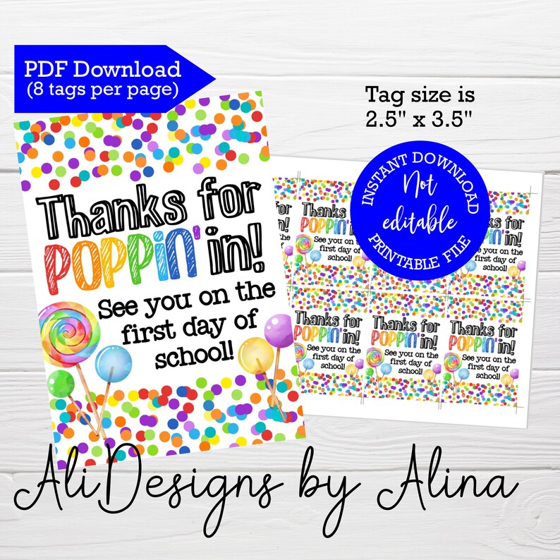 Thanks for Poppin in Tag, Rainbow Lollipop, Meet the Teacher (digital ...