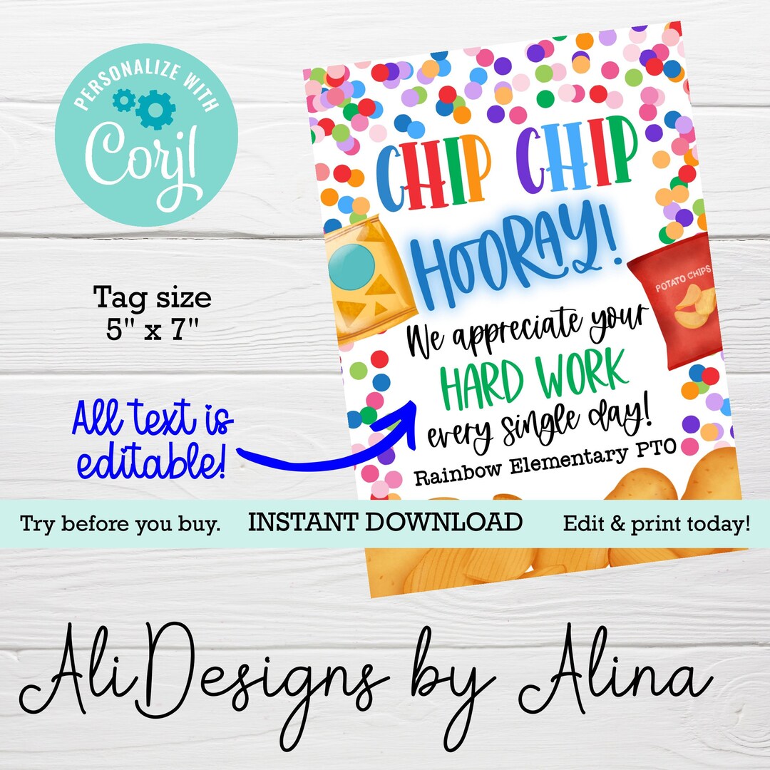 Chip Chip Hooray EDITABLE Tags, Instant Download, PTA PTO Treats, Tags ...