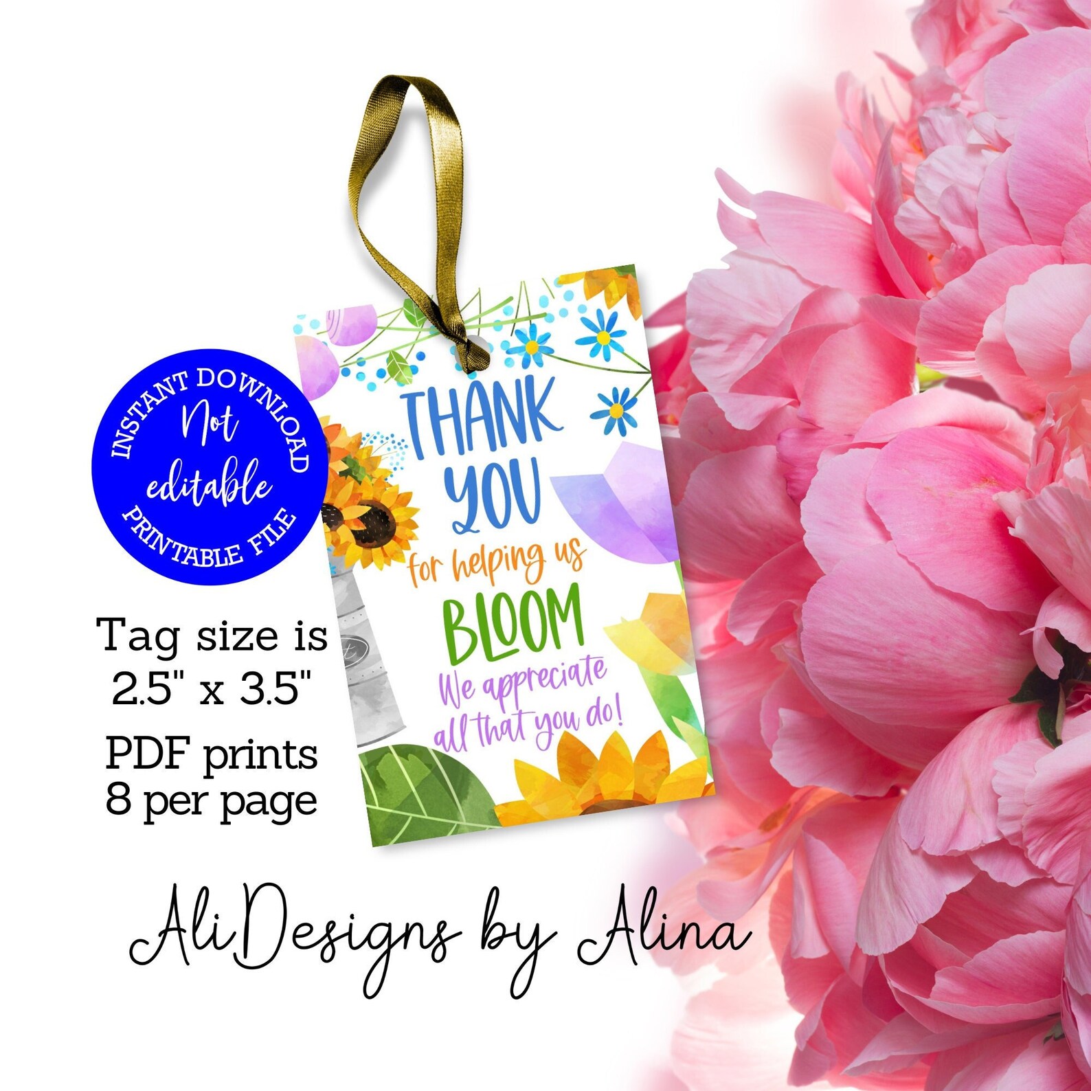 Thank You for Helping Us Bloom, Printable Tags for Flowers, Flowers for ...