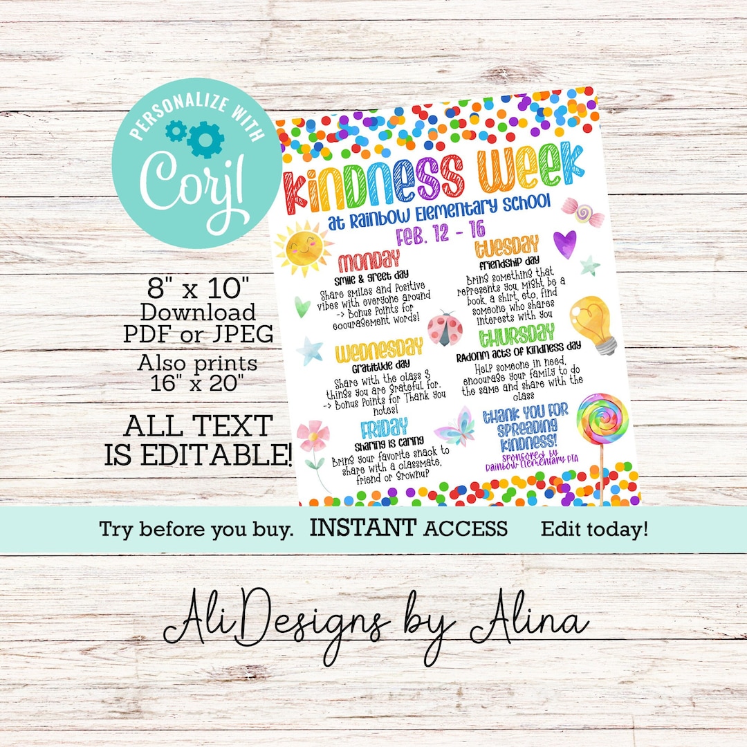 Kindness Week EDITABLE Flyer, Spirit Week Flyer Template Itinerary of ...
