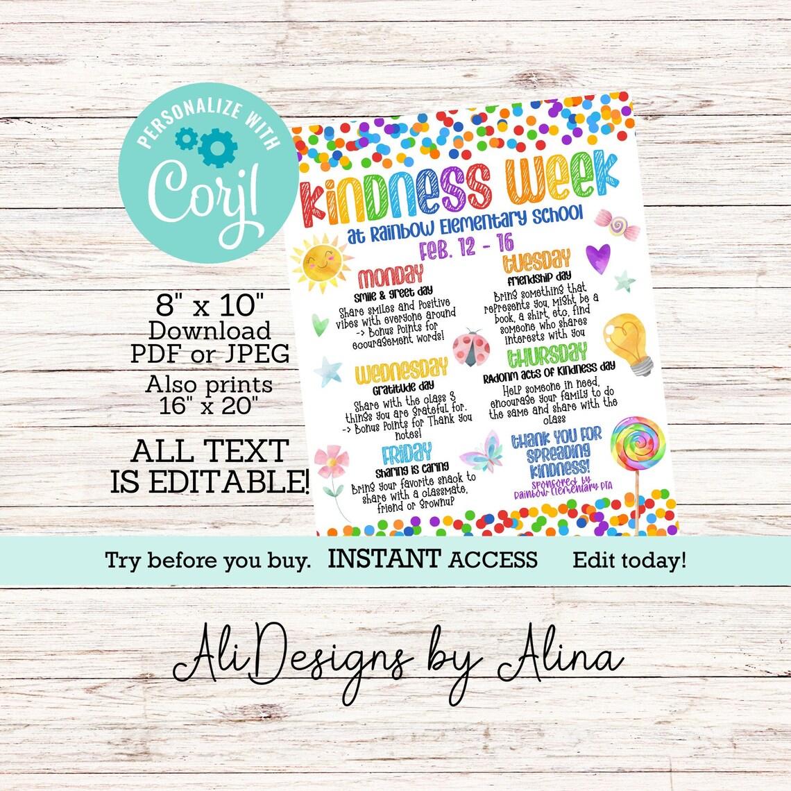 Kindness Week EDITABLE Flyer, Spirit Week Flyer Template Itinerary of ...