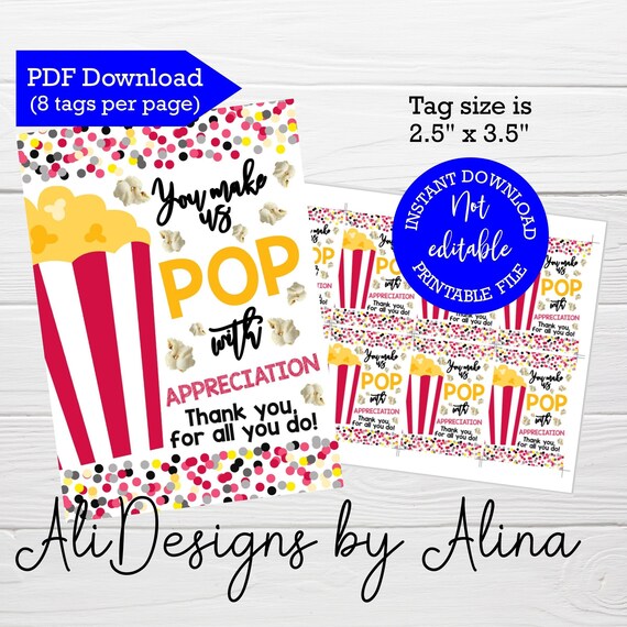 You Make Us Pop With Appreciation PRINTABLE Tags INSTANT - Etsy