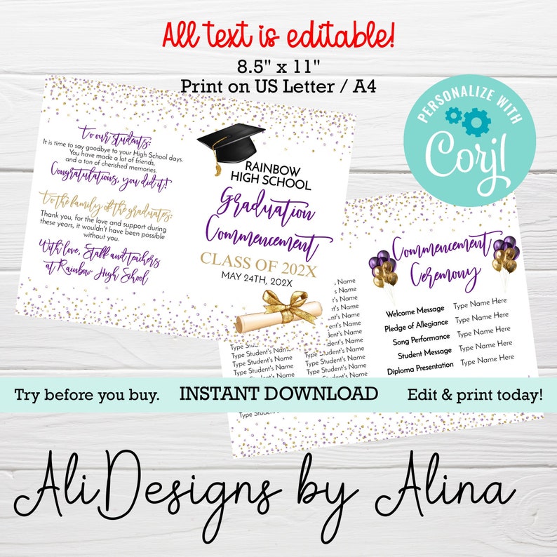 Graduation Commencement, EDITABLE Template, High School Graduation ...