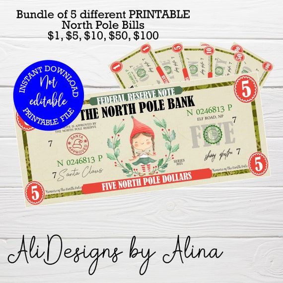 PRINTABLE Elf Money North Pole PLAY Money Santa Dollars | Etsy