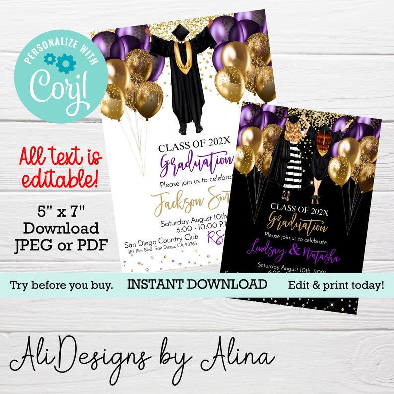 Purple and Gold Graduation Invitation Class of 2022 College - Etsy