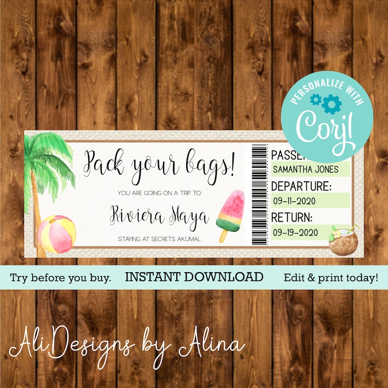 Boarding Pass to the Beach Printable Ticket for Any Occasion - Etsy