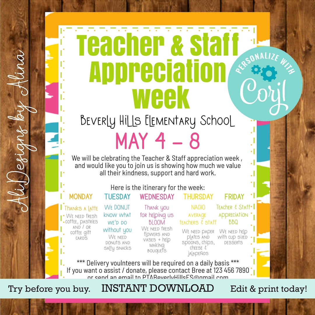 Teacher & Staff Appreciation Week Flyer, Printable Take Home Flyer ...