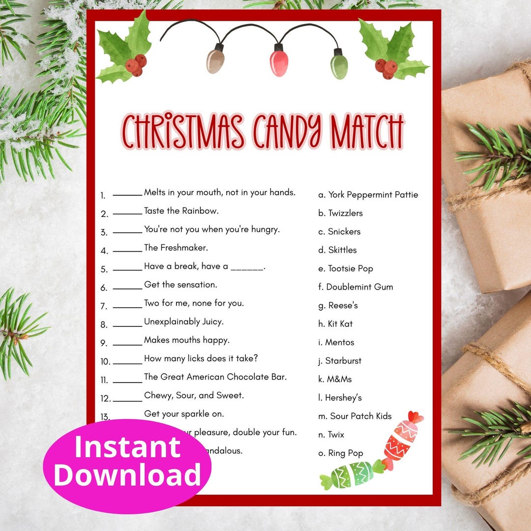 Christmas Match the Candy Printable Game, Christmas Candy Matching Game ...