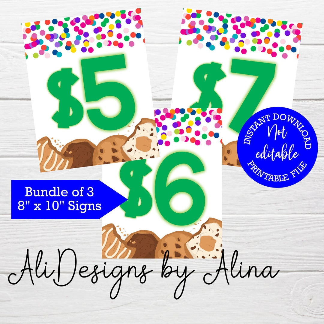 Cookie Price Signs, 5 Dollars, 6 Dollars, 7 Dollars, INSTANT Download ...