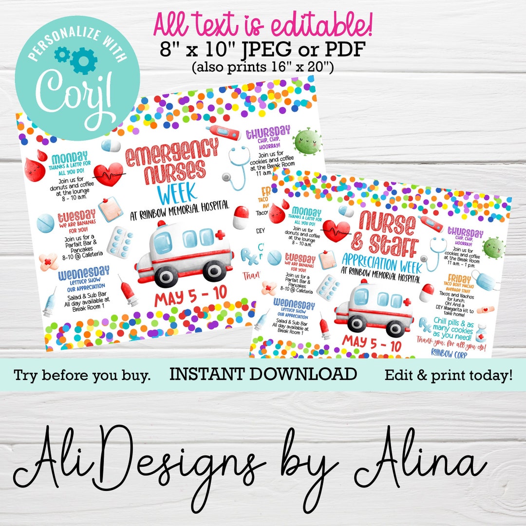 Nurse Appreciation Week Calendar, CNA Week, Emergency Nurses, Week ...