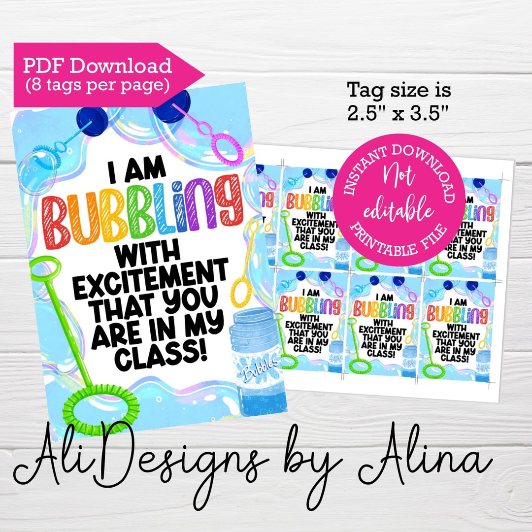 Bubbling With Excitement Printable Tags, Gift for Classmates, First Day ...