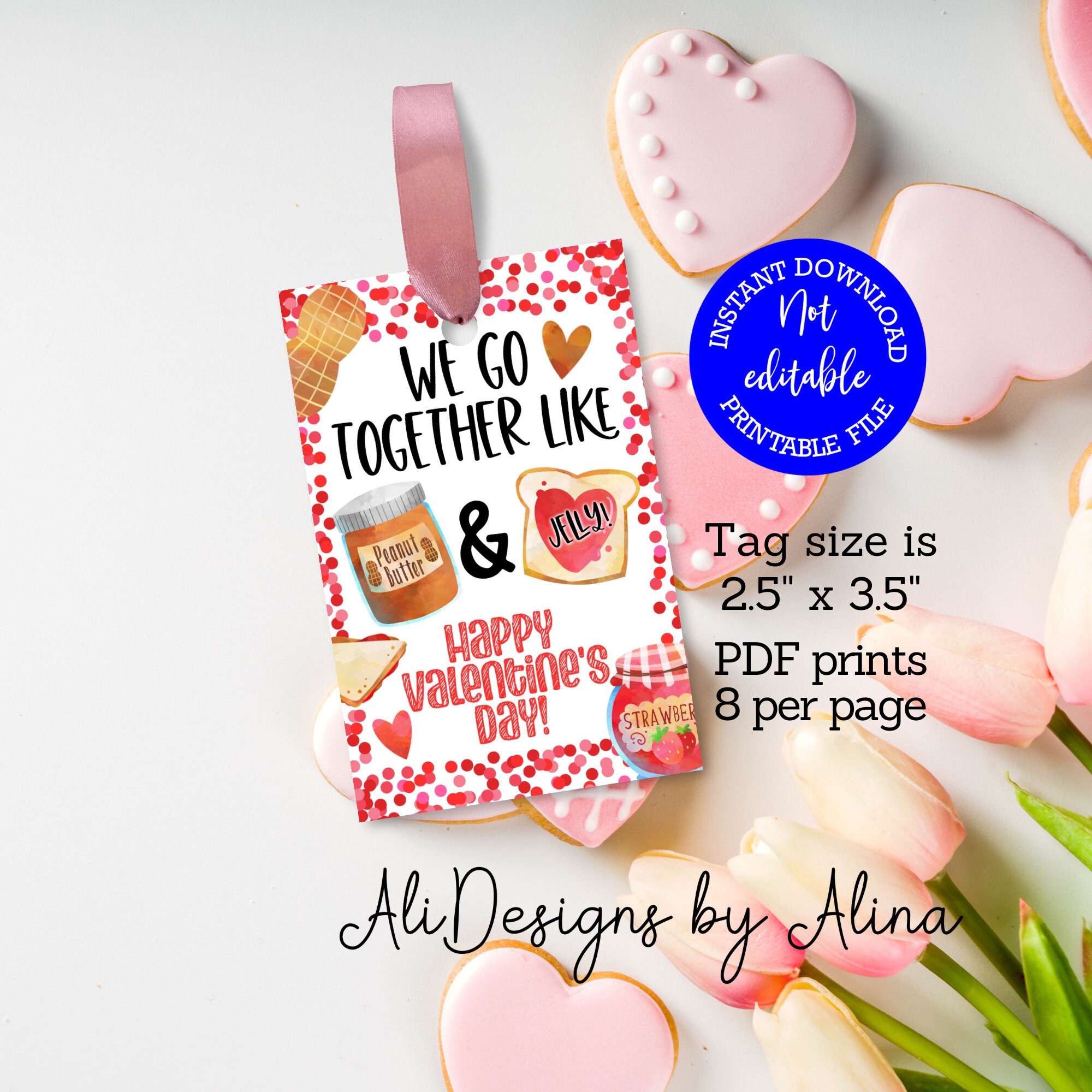 Peanut Butter and Jelly Valentine's Day Tag, Instant Download, PB Jelly ...