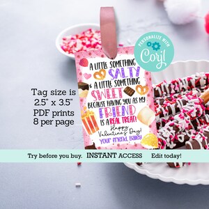 Valentines Day Snack Tag, Sweet and Salty, Gift Tag for Snacks, Easy ...