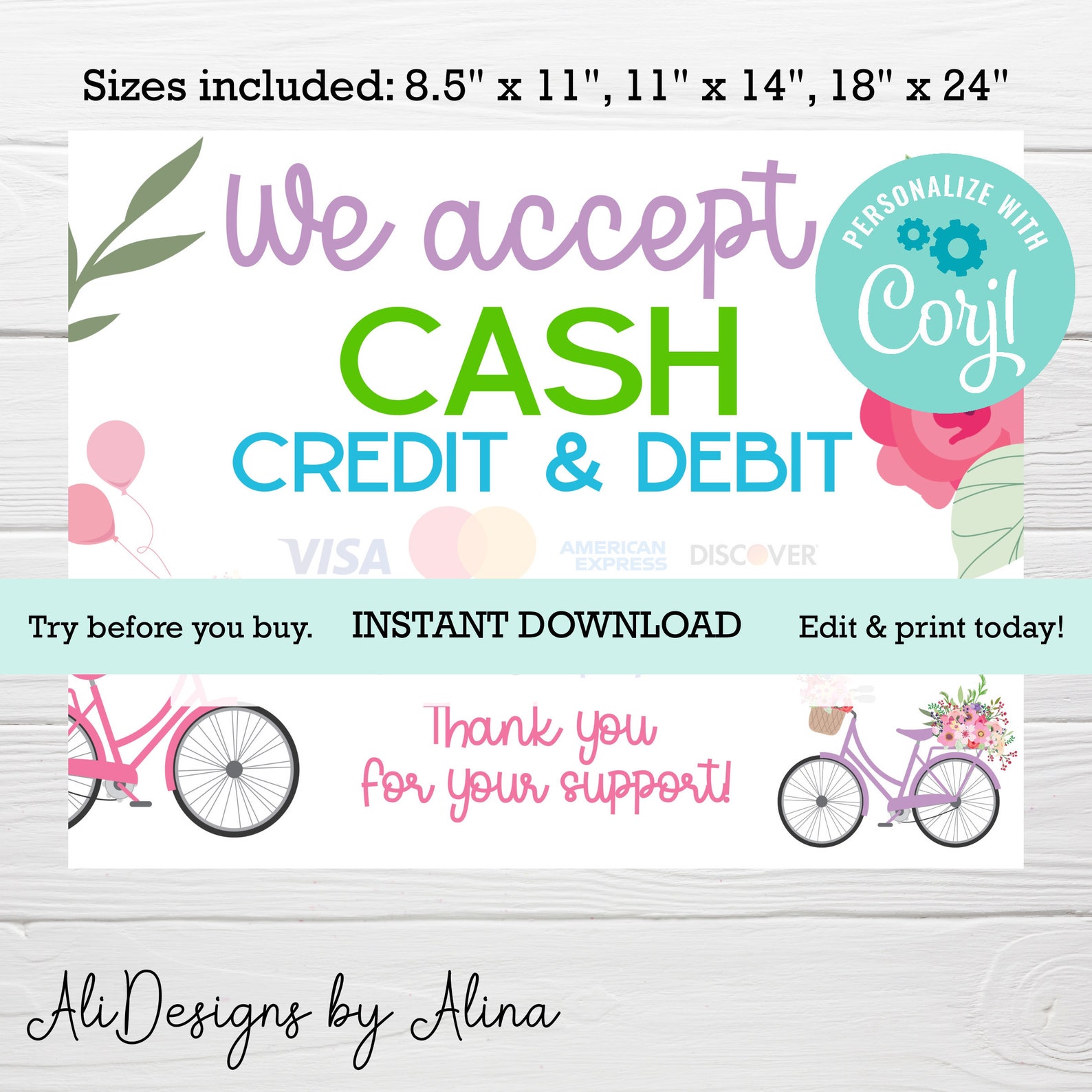 We Accept Credit Card Sign, Editable Payment Methods (digital Download ...