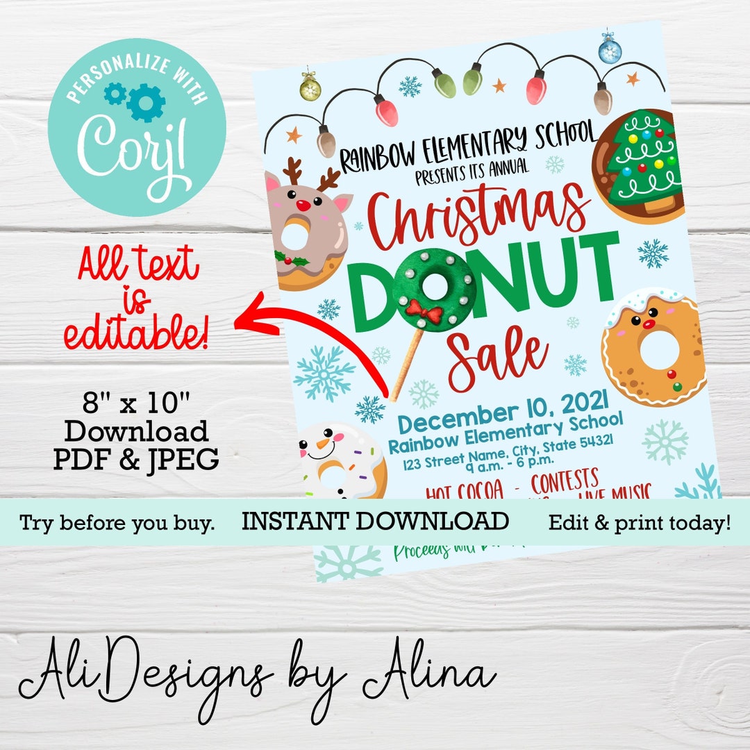 Christmas Donut Sale Flyer, EDITABLE Template, Fundraiser Ideas, PTA ...